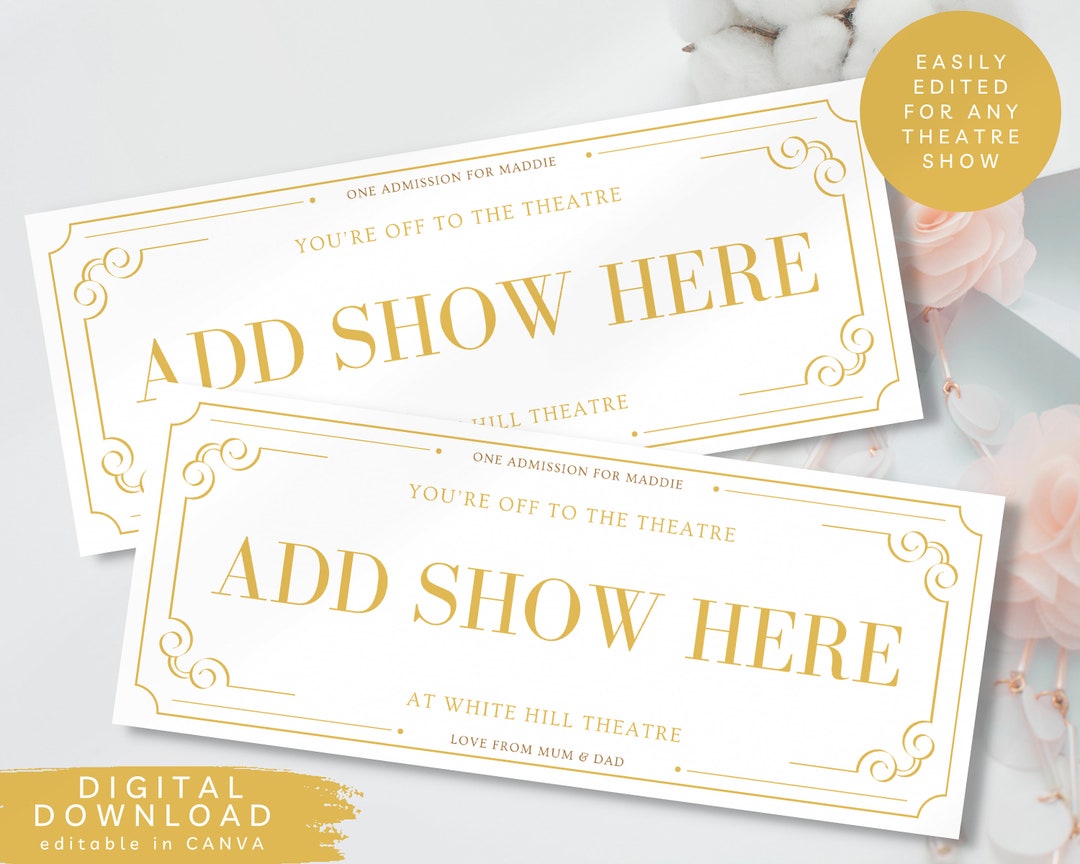 Editable Digital Theatre Ticket Voucher, Musical Theatre Surprise ...