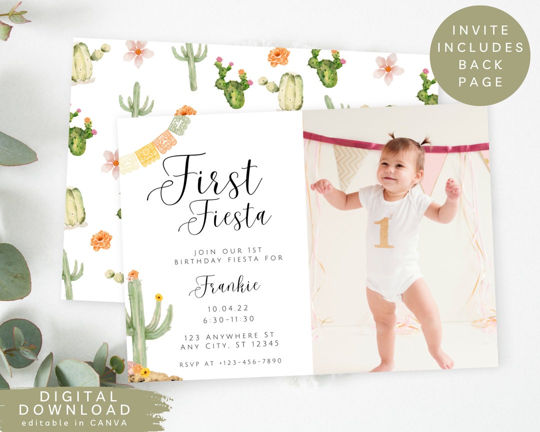 Fiesta First Birthday Invitation, First Fiesta Landscape Photo Invite ...