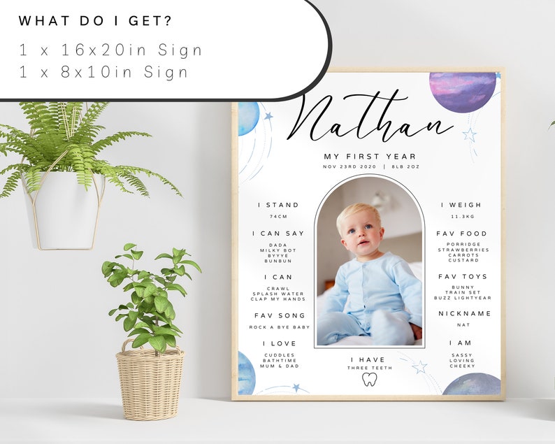 Outer Space Milestone Birthday Sign, Printable Spaceship Baby's First ...