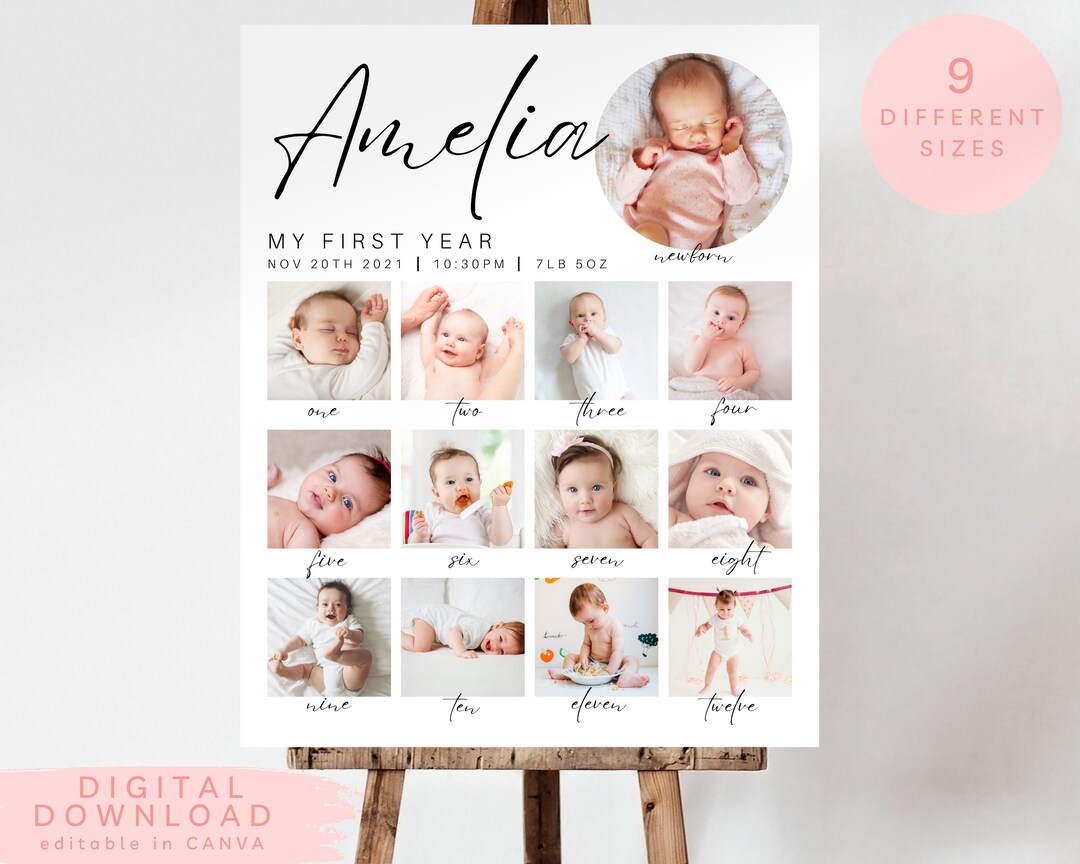 Milestone Birthday Sign, Printable Baby's First Year Poster Template ...