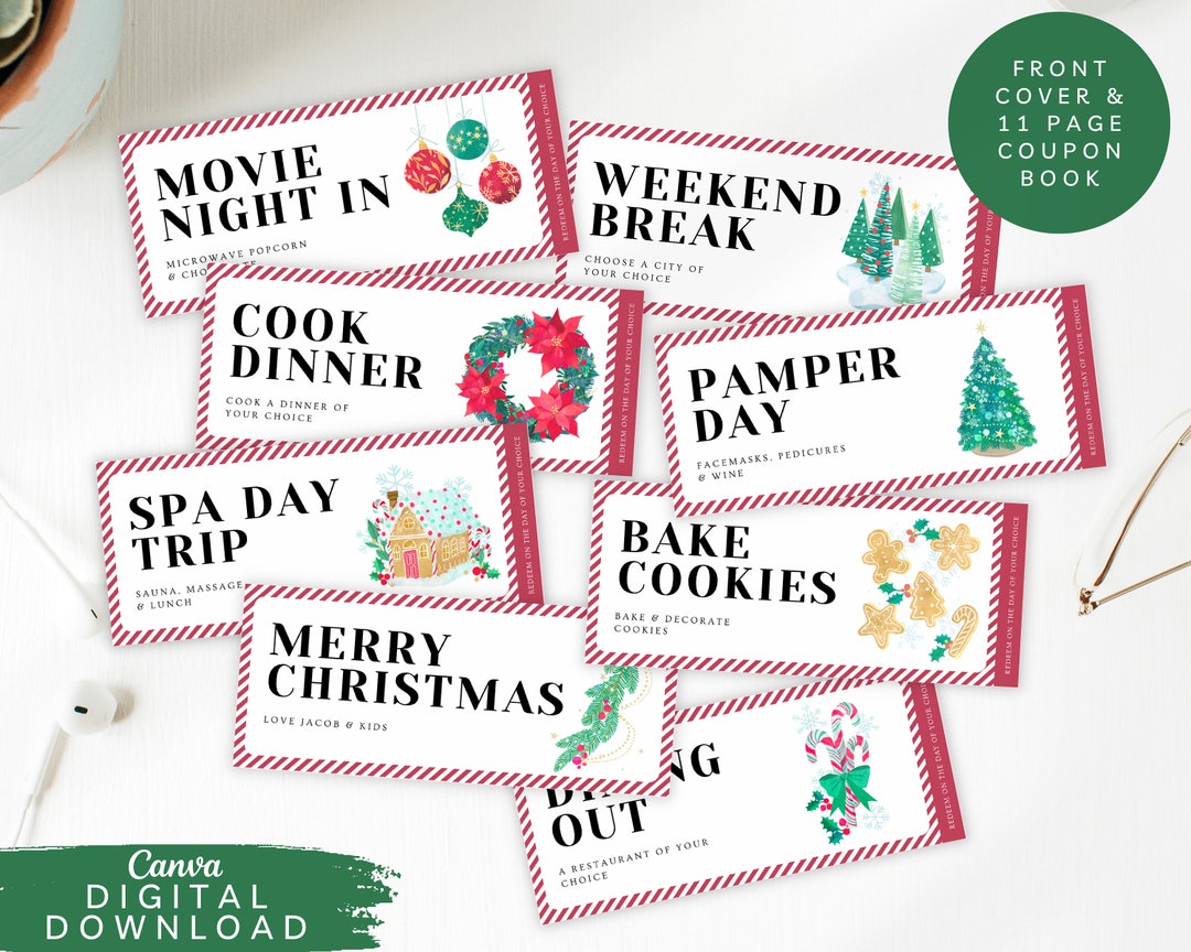 Editable Christmas Coupon Book, Christmas Gift Ticket, Holiday Voucher ...