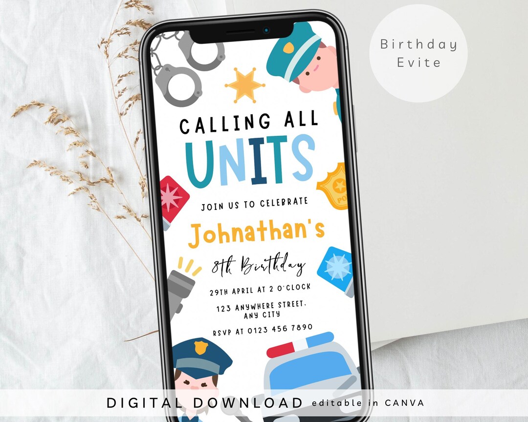 Calling All Units E-invite, Police Party Invite, Text Message ...