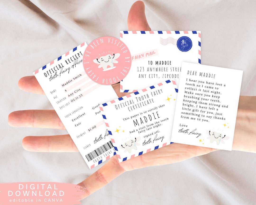 Editable Mini Tooth Fairy Set, Printable Lost Tooth Receipt, Tooth ...
