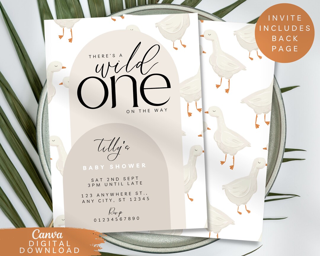 Editable Goose Baby Shower Invite, a Wild One Invite, Neutral Baby ...
