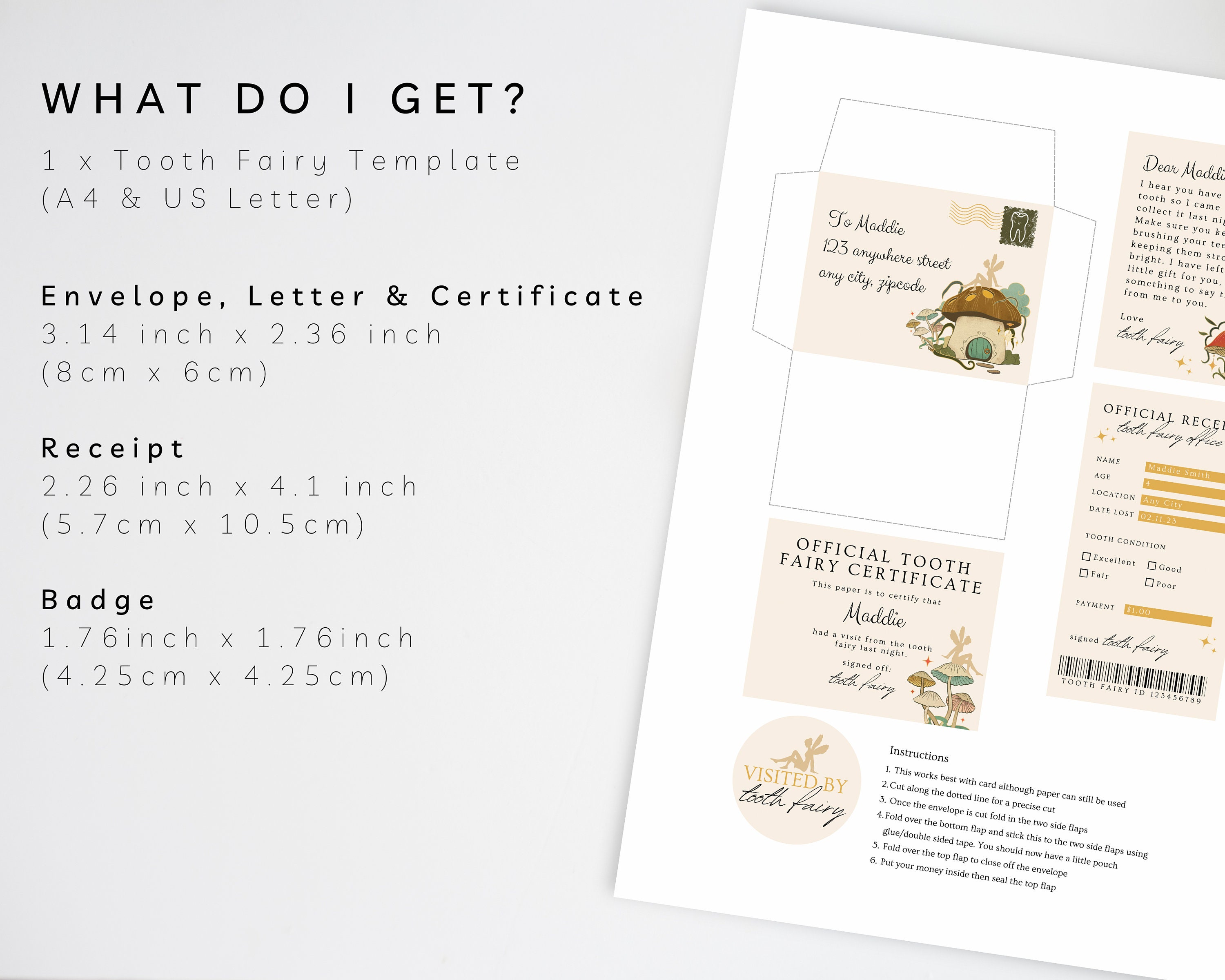 Editable Mini Tooth Fairy Set, Printable Lost Tooth Receipt, Tooth ...