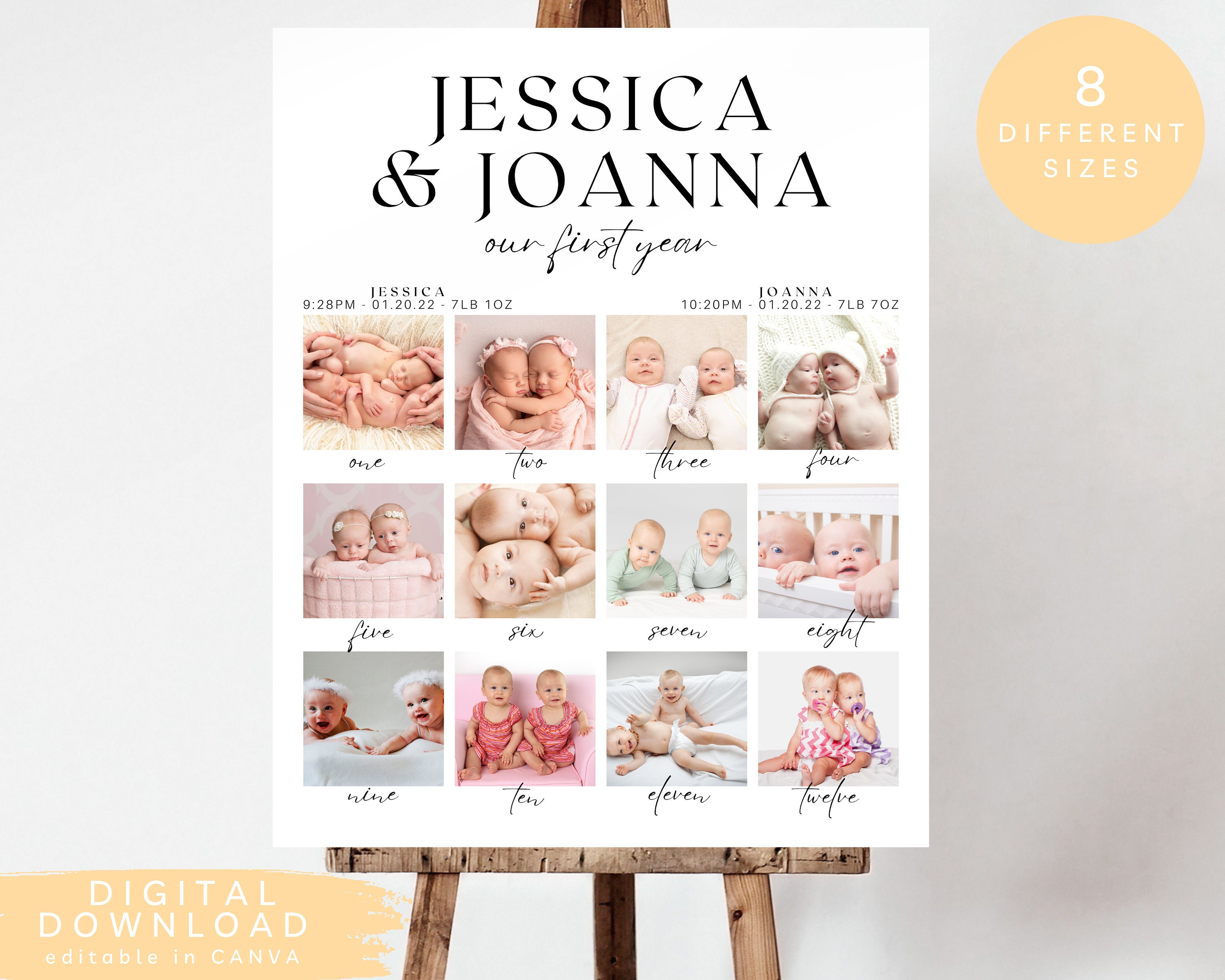 Twins Milestone Birthday Sign Printable Baby's First Year - Etsy
