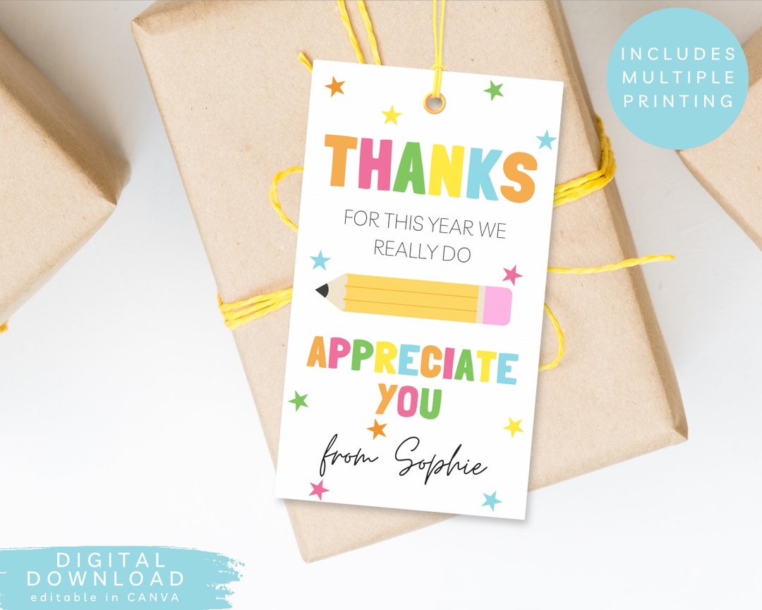 Teacher Appreciation Week Gift Tag, Rainbow End of Year Gift Tag ...