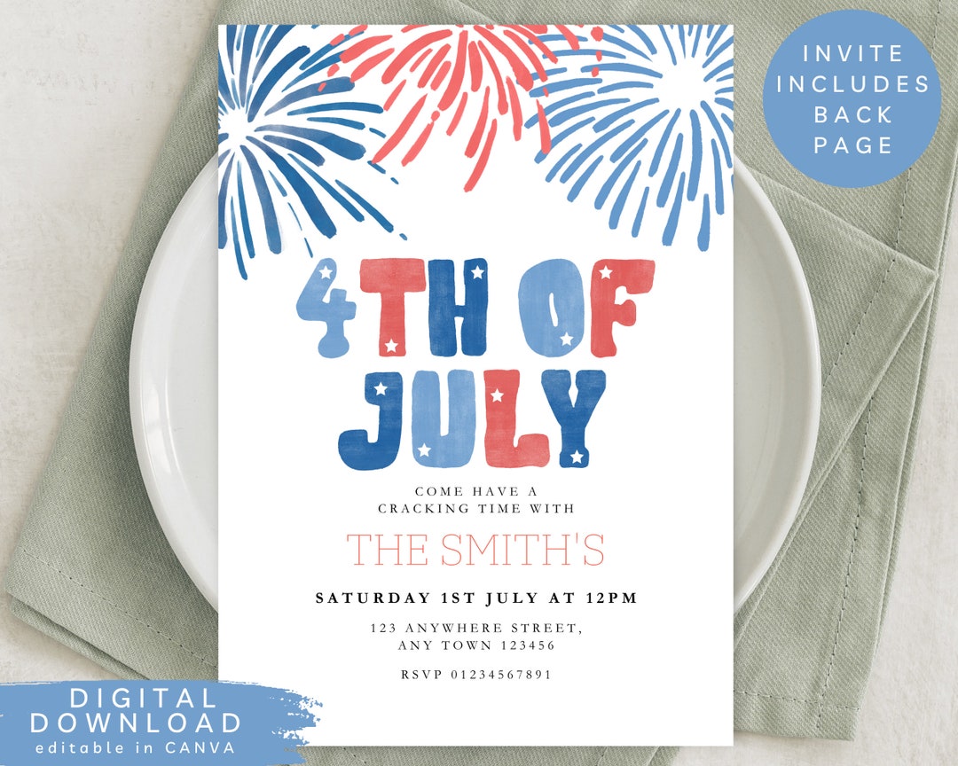 Editable 4th July Party Invite, Independence Day Invite, 4th July BBQ ...