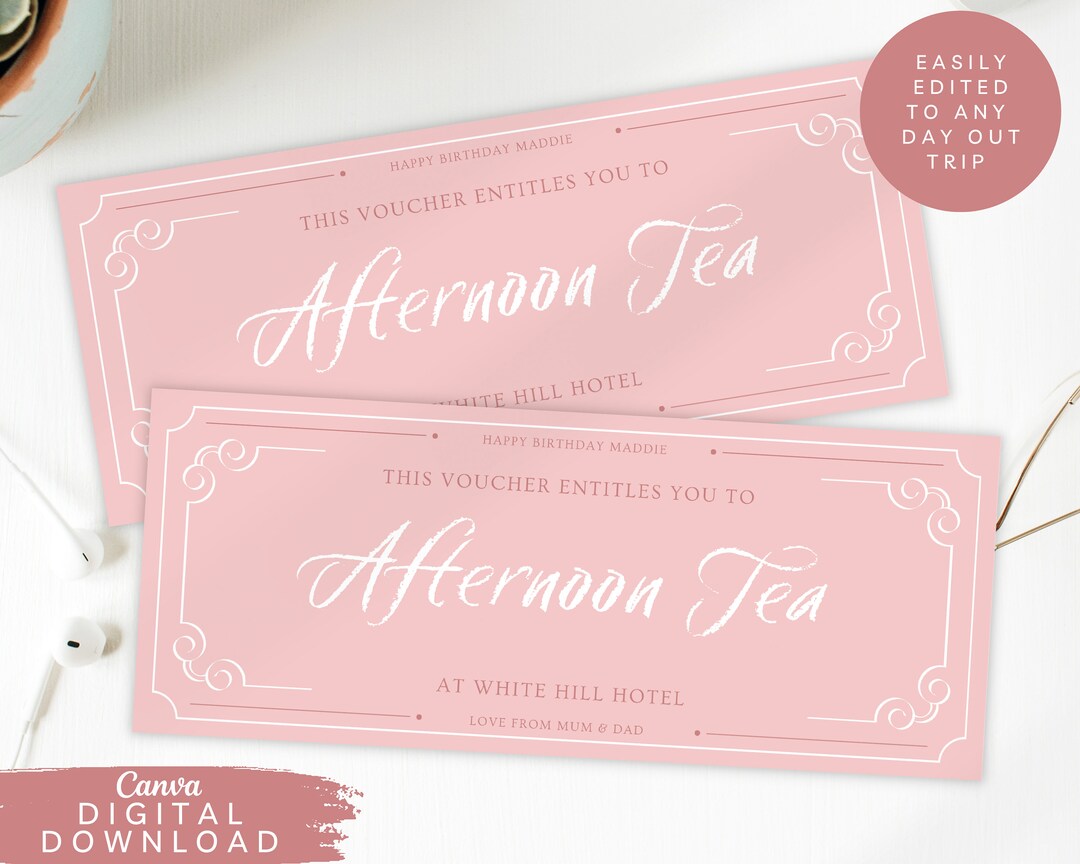 Editable Afternoon Tea Voucher, Day Out Surprise Gift Card, Christmas ...