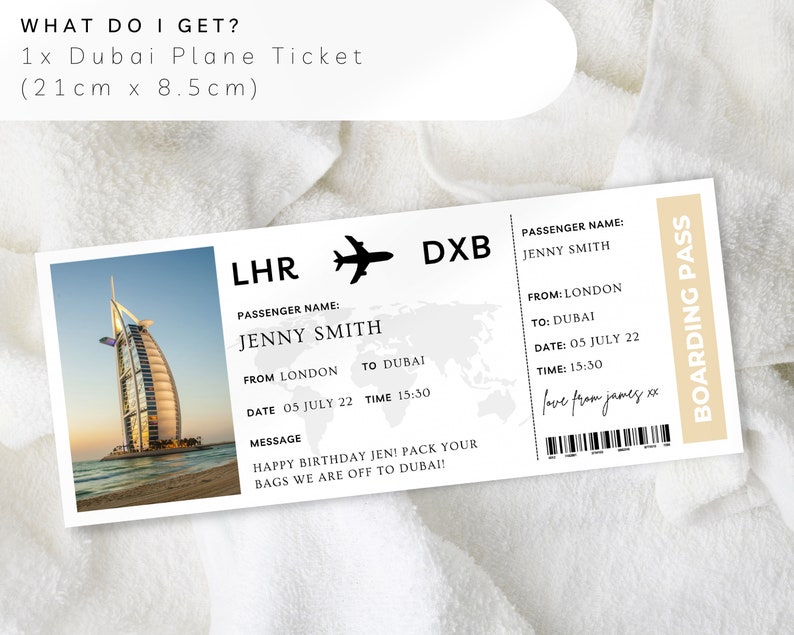 Editable Dubai Boarding Plane Ticket Print Surprise Trip - Etsy
