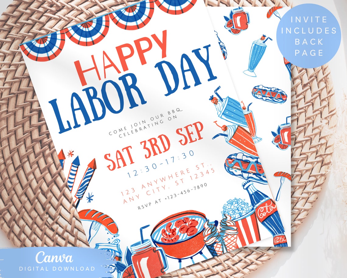Editable Labor Day Bbq Party Invitation Cute Labor Day - Etsy