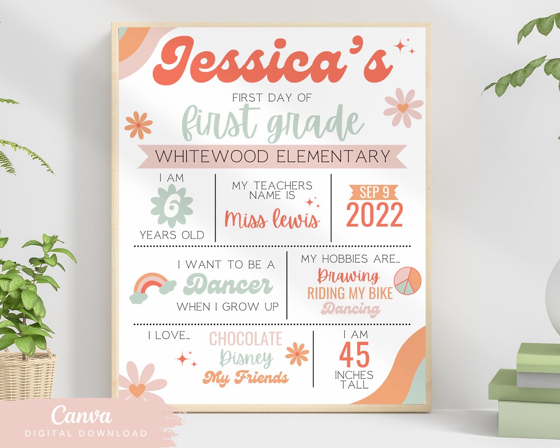 Editable Groovy Hippie First Day of School Sign Any Grade - Etsy