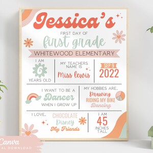 Editable Groovy Hippie First Day of School Sign Any Grade - Etsy