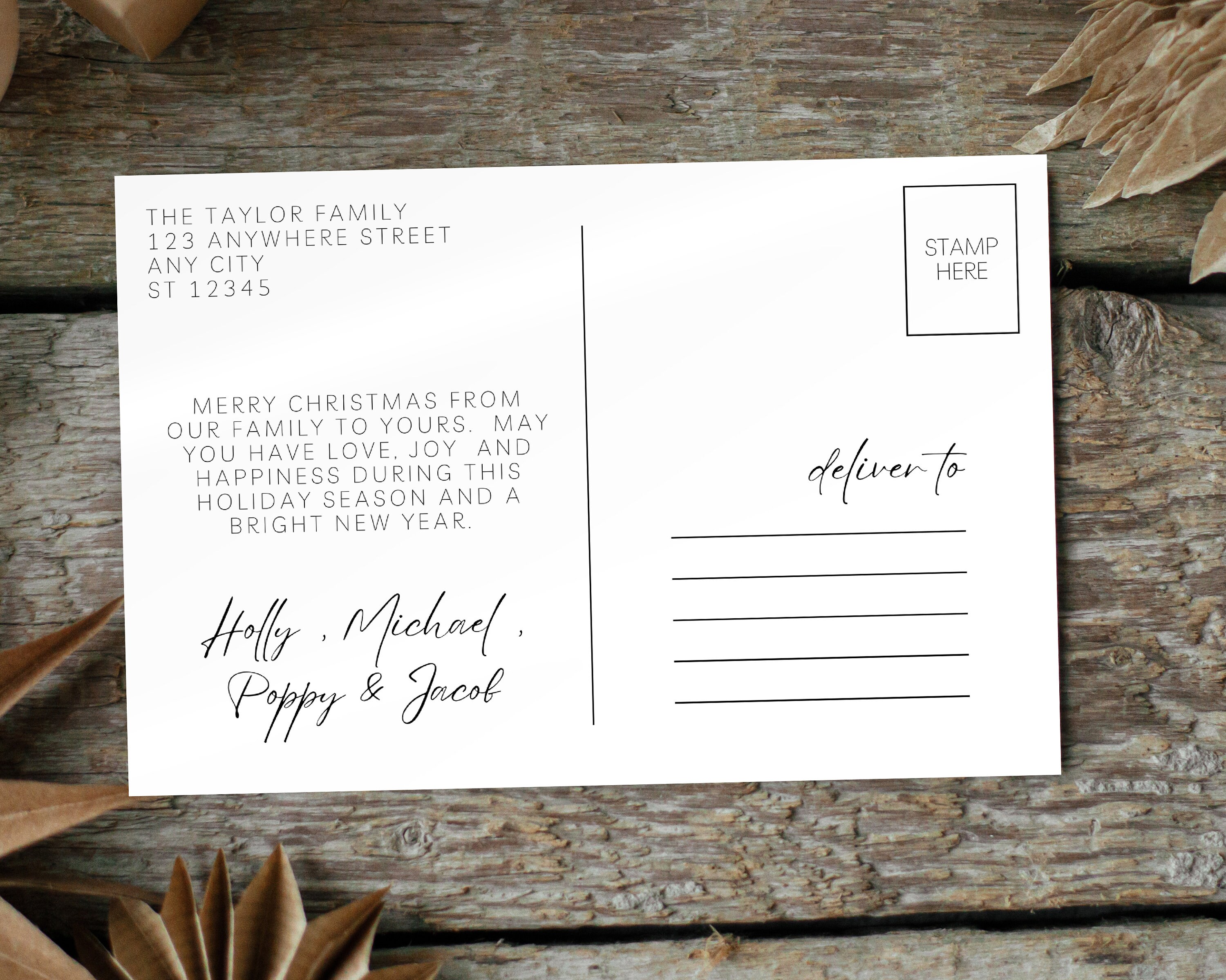 Postcard Photo Holiday Card Template, Minimalist Photo Holiday Card ...