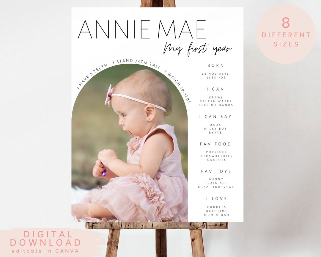 Milestone Birthday Sign, Printable Baby's First Year Poster Template ...