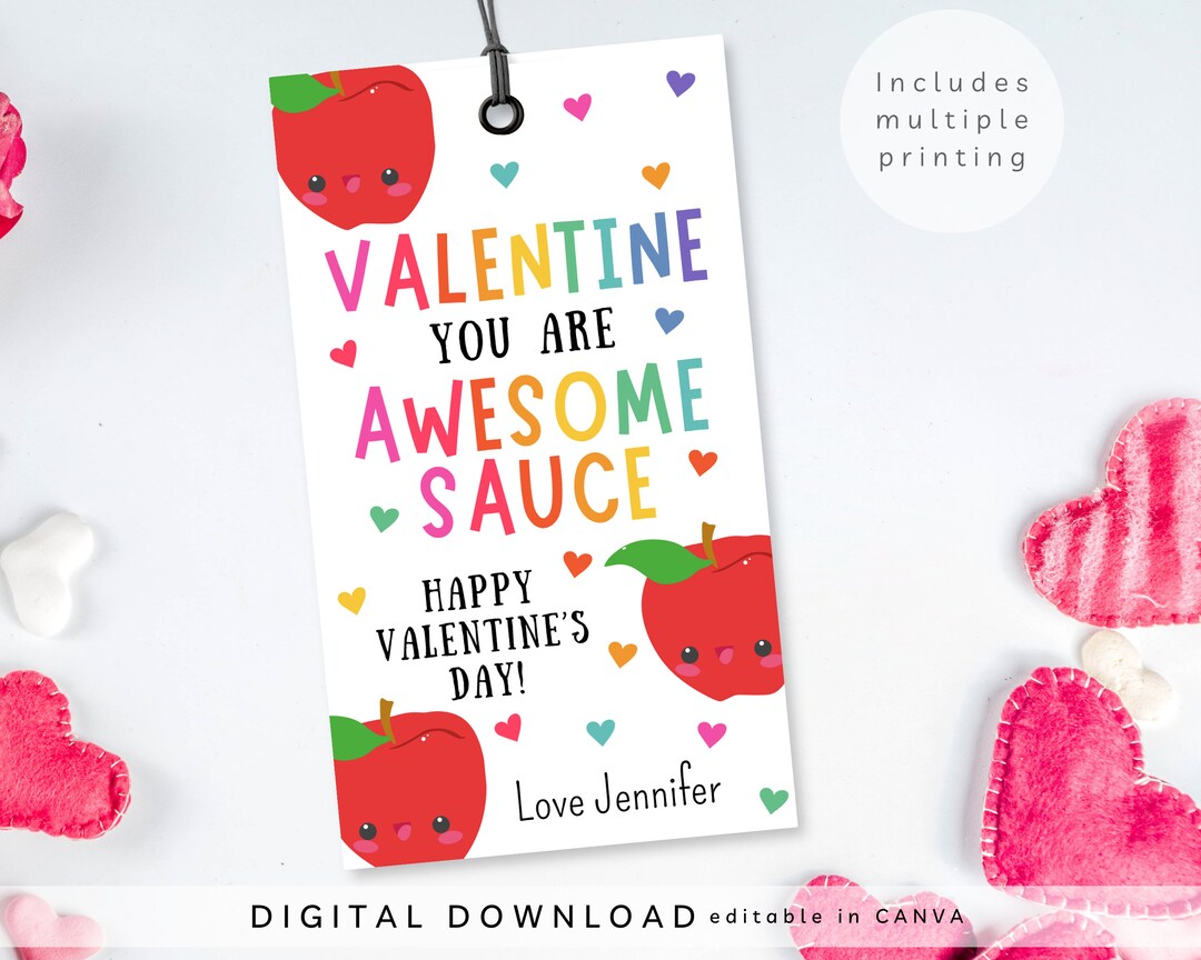 Editable Valentines Applesauce Gift Tag, Friends Valentines Tag ...