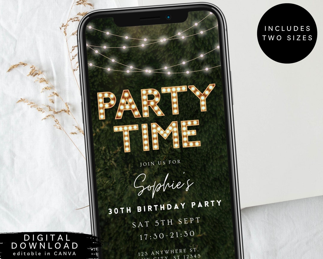 Marquee Lights Party Time Electronic Invite, Lights Birthday E-invite ...