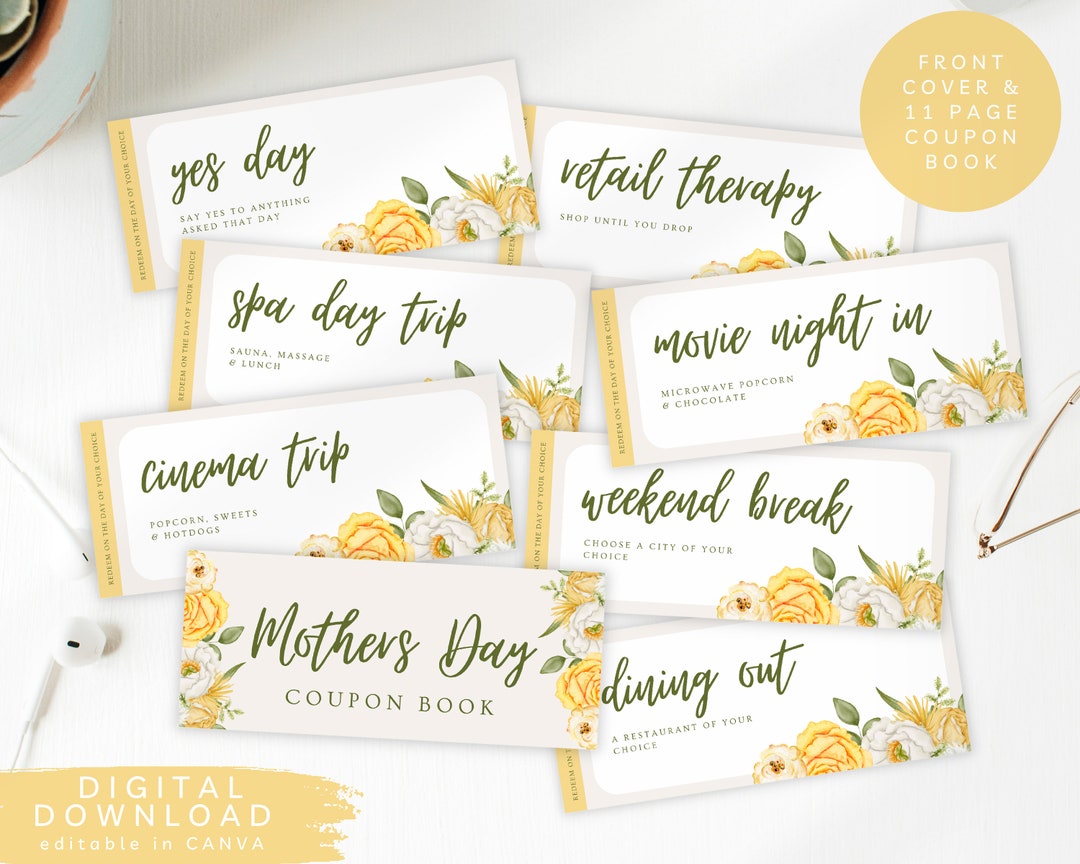 Editable Mothers Day Flower Coupon Book, City Break Voucher Book ...