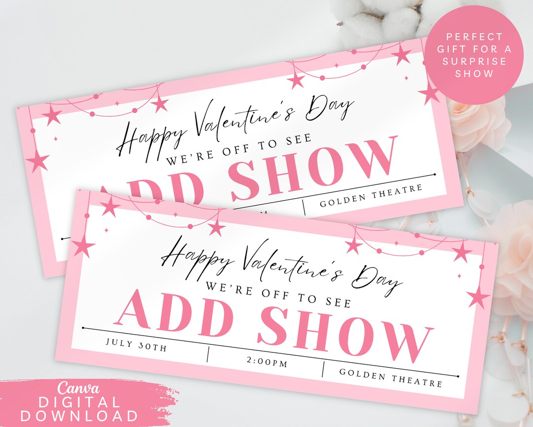 Editable Digital Valentine Theatre Ticket Voucher, Musical Theatre ...