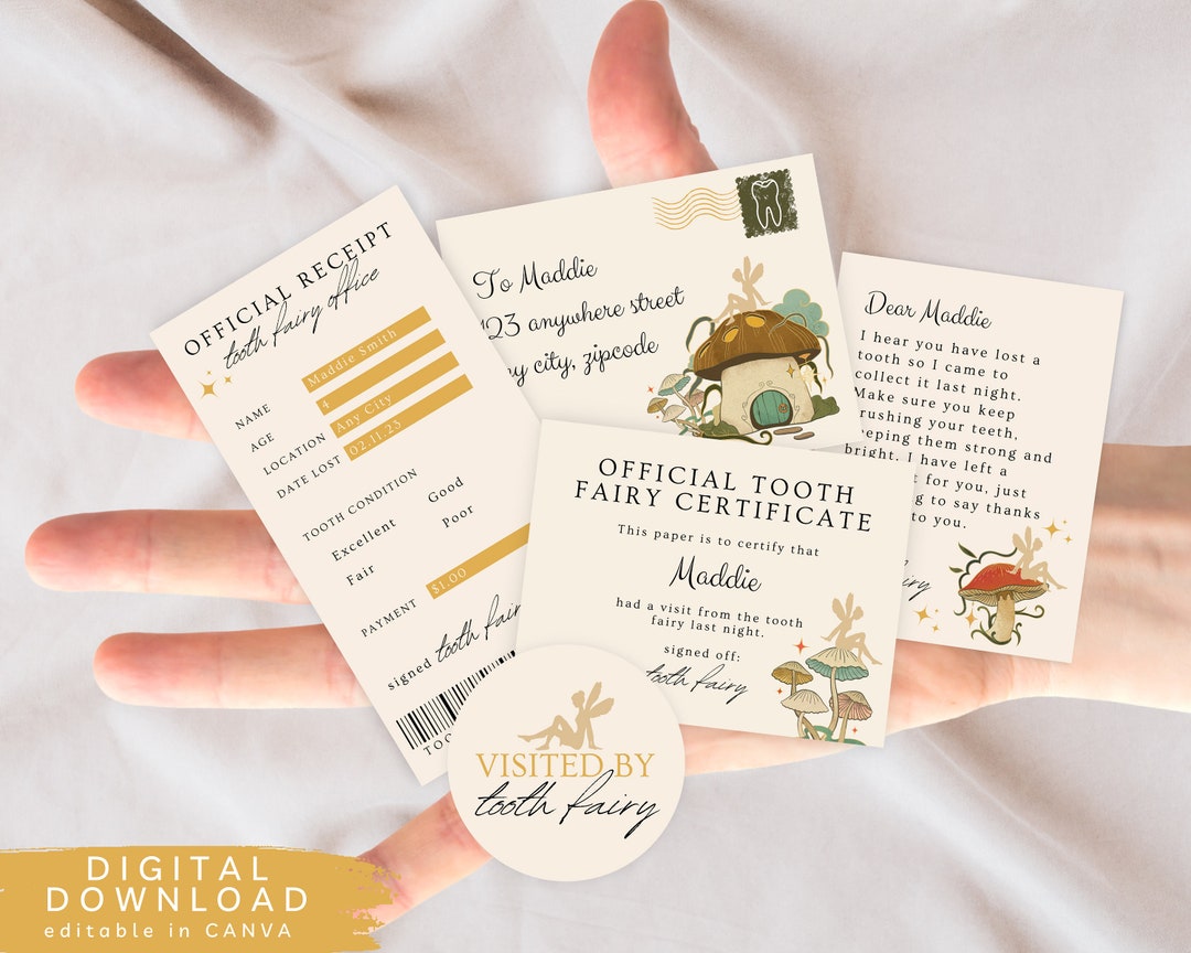 Editable Mini Tooth Fairy Set, Printable Lost Tooth Receipt, Tooth ...