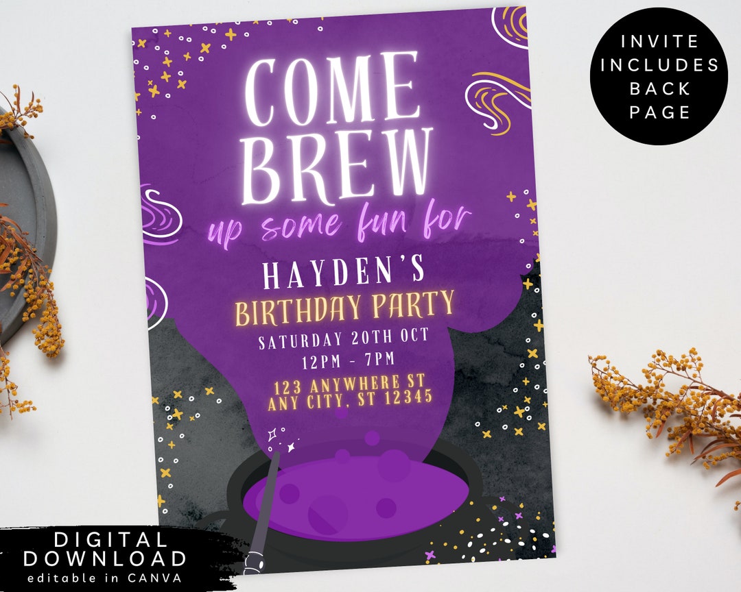 Witch Craft Halloween Invite, Magic Wand Invite, Gothic Party Invite ...