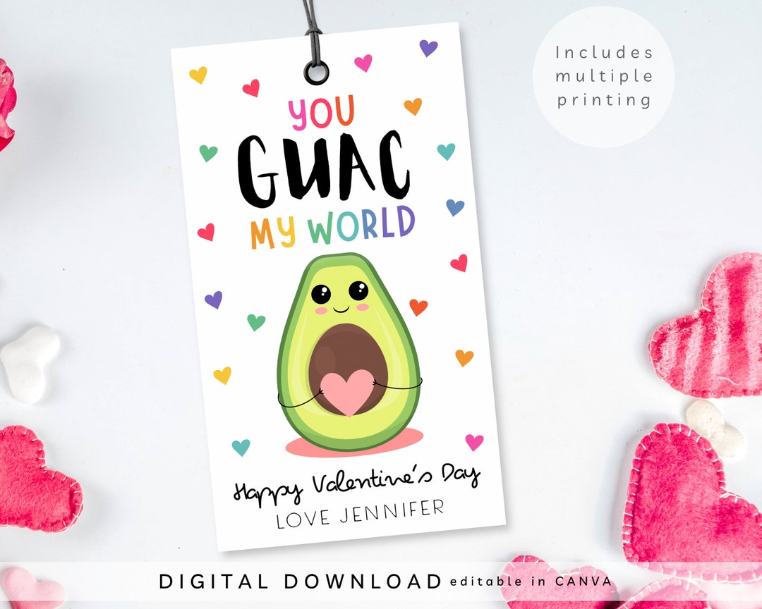 Editable Valentines Avocado Gift Tag, Friends Valentines Tag, Teacher ...