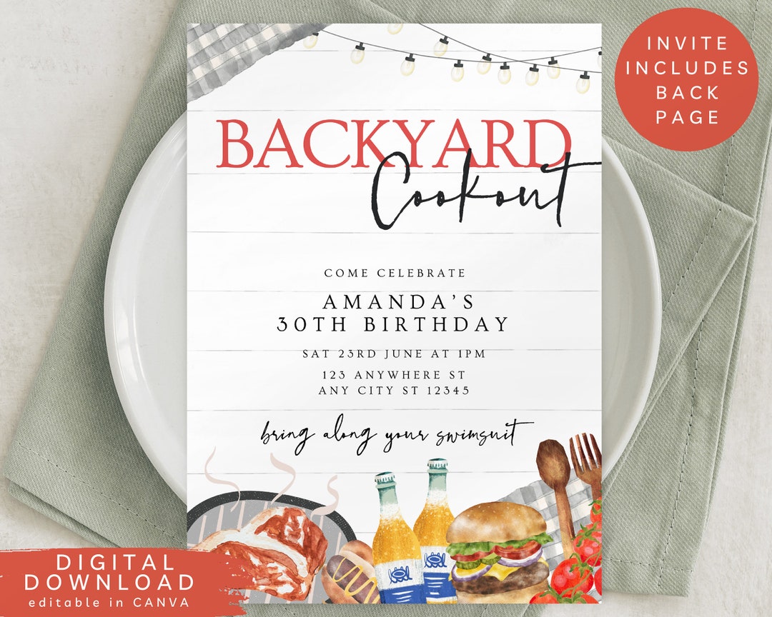 BBQ Cookout Party Invitation, Bbq Pool Party, Summer Cookout Invite ...