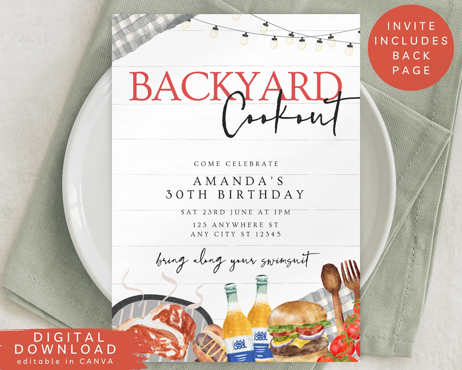 BBQ Cookout Party Invitation, Bbq Pool Party, Summer Cookout Invite ...