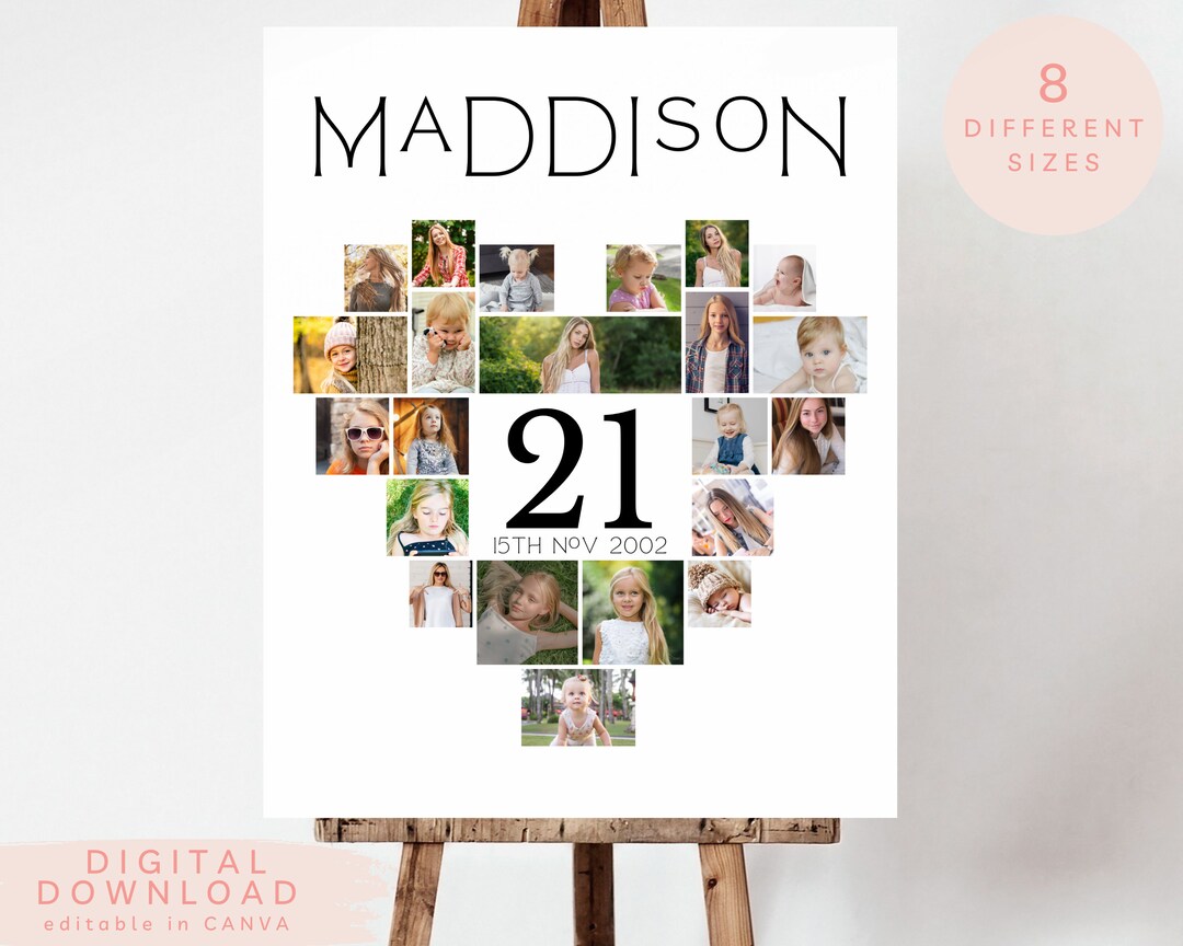 Adult Birthday Sign, Birthday Collage Poster, 21st Birthday Photo Board ...