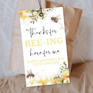 Editable Mother’s Day Gift Tag, Bee-ing a Great Mother Tag, Printable ...