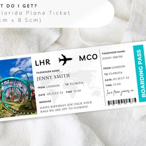 Editable Florida Boarding Plane Ticket, Print Surprise Trip Voucher ...