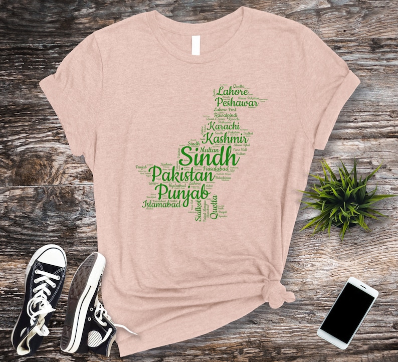 Pakistani Word Cloud T-shirt With Iconic Landmarks and Cities ...