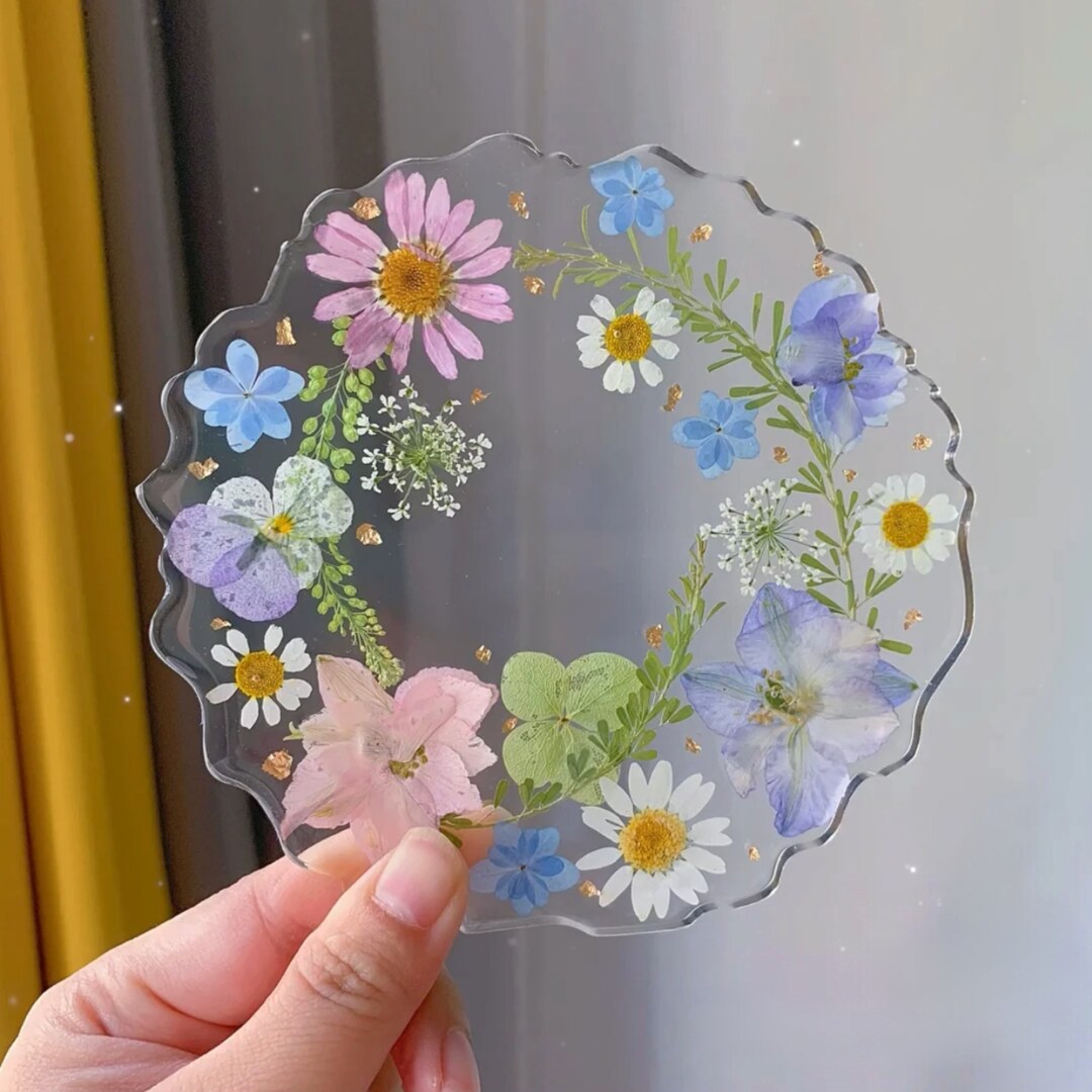 Dried Flowers Coaster Set Resin Pressed Real Flowers Outdoor - Etsy