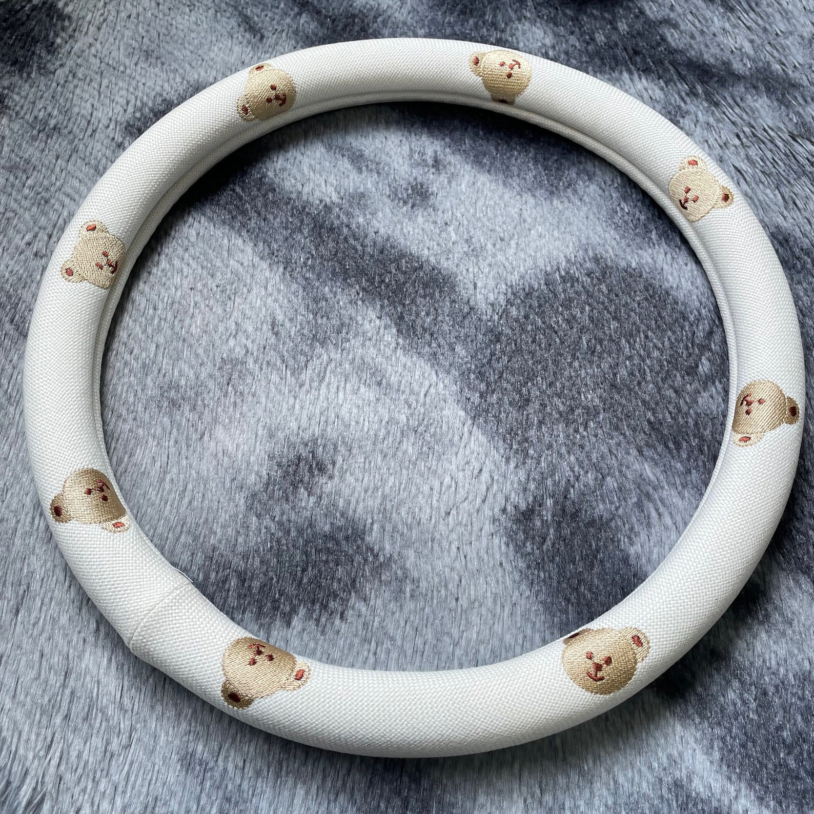 Brown Bear White Steering Wheel Cover, Flax Car Accessories, Custom ...