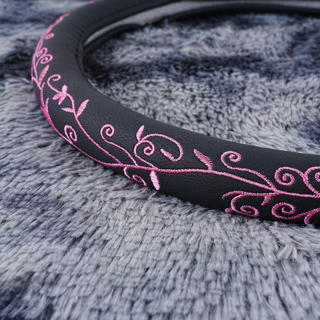 Pink Embroidered Steering Wheel Cover, Flower&bee Car Accessories ...