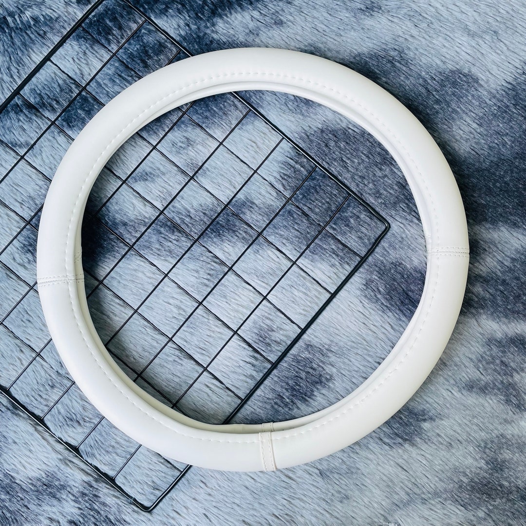 White Leather Steering Wheel Cover, Leather Car Accessories, Custom ...
