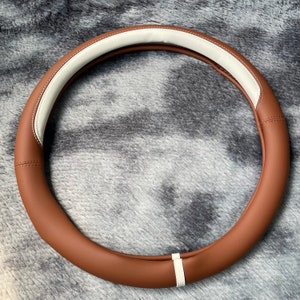 Brown White Sport Steering Wheel Cover, Leather Car Accessories, Custom ...