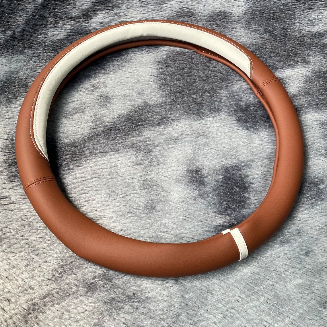 Brown White Sport Steering Wheel Cover, Leather Car Accessories, Custom ...