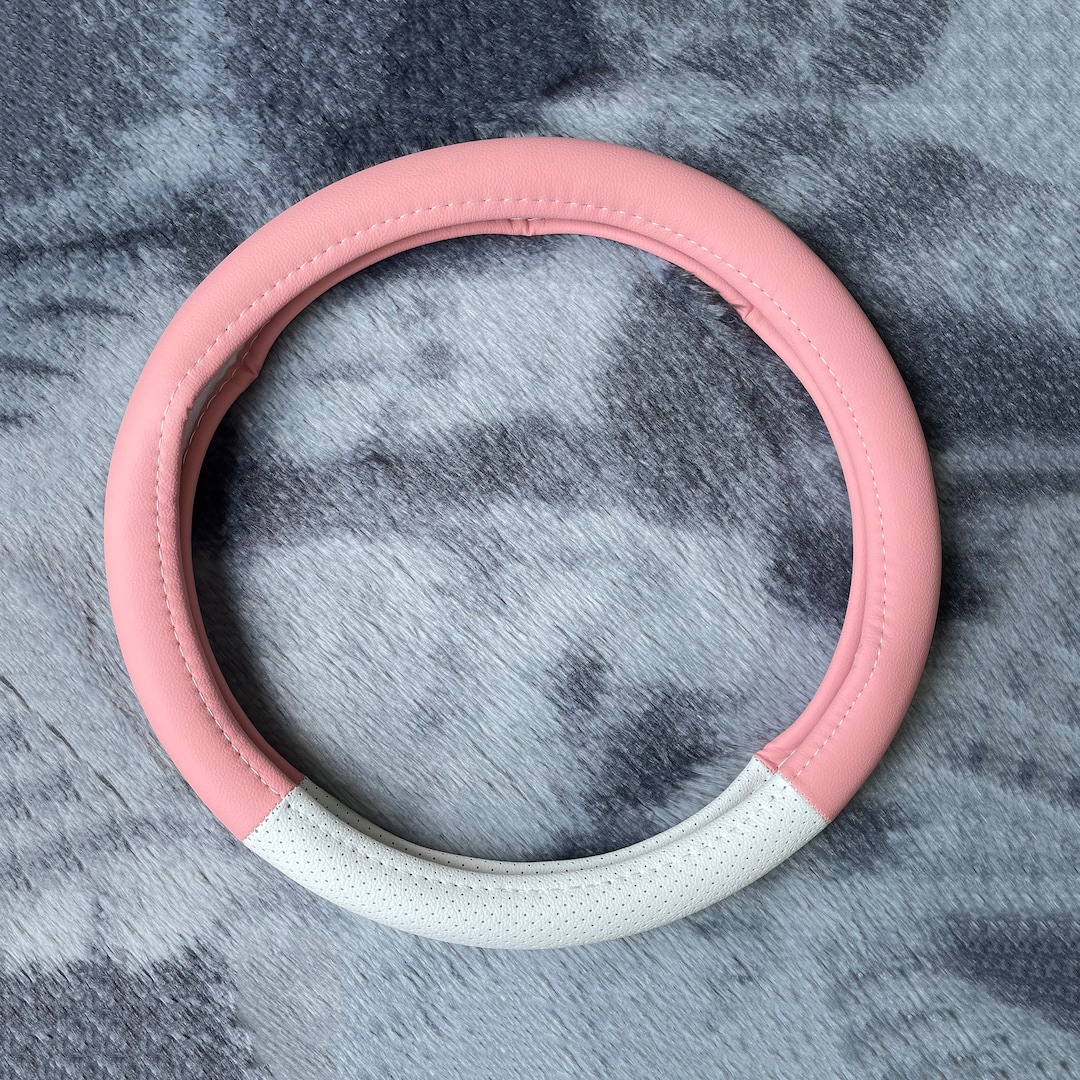Pink White Leather Steering Wheel Cover, Leather Car Accessories ...