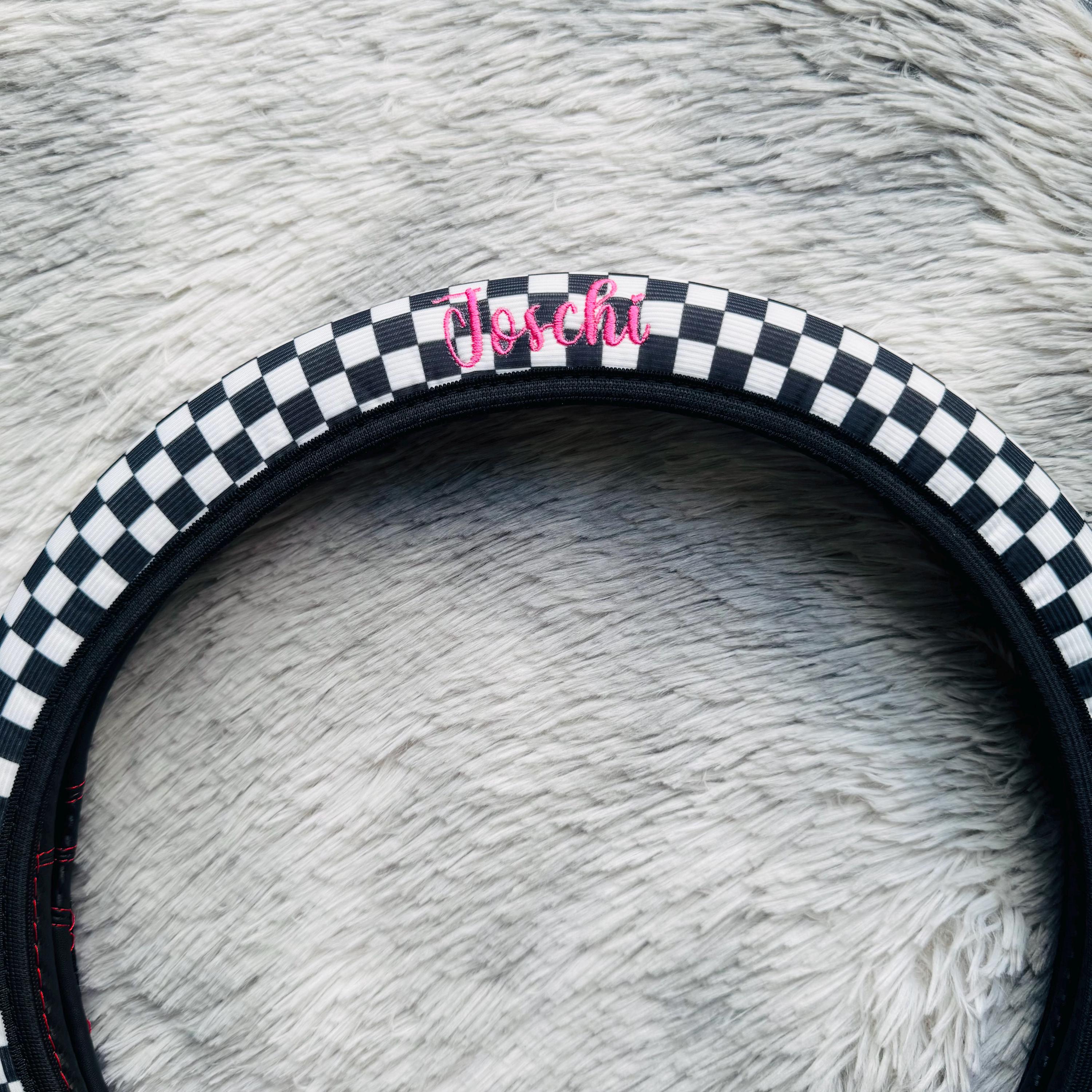 Personalized Checkerboard Steering Wheel Cover: Embroidered Name Grip ...