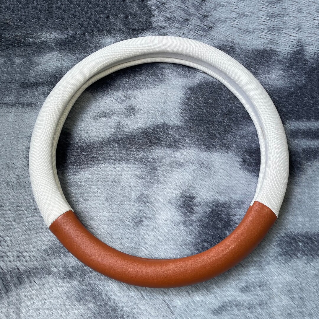 White Brown Steering Wheel Cover, Leather Car Accessories, Custom ...
