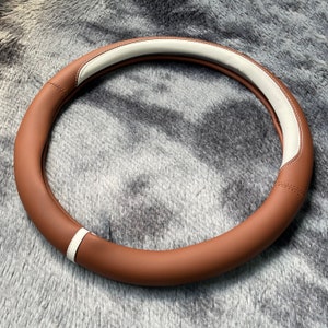 Brown White Sport Steering Wheel Cover, Leather Car Accessories, Custom ...