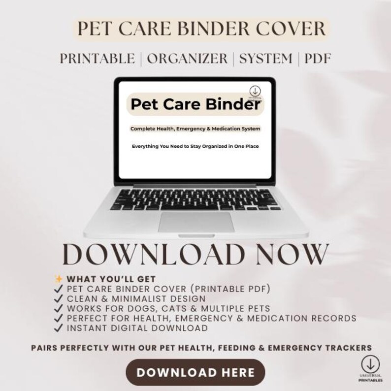 Pet Care Binder Cover Printable | Pet Health, Emergency & Medication ...