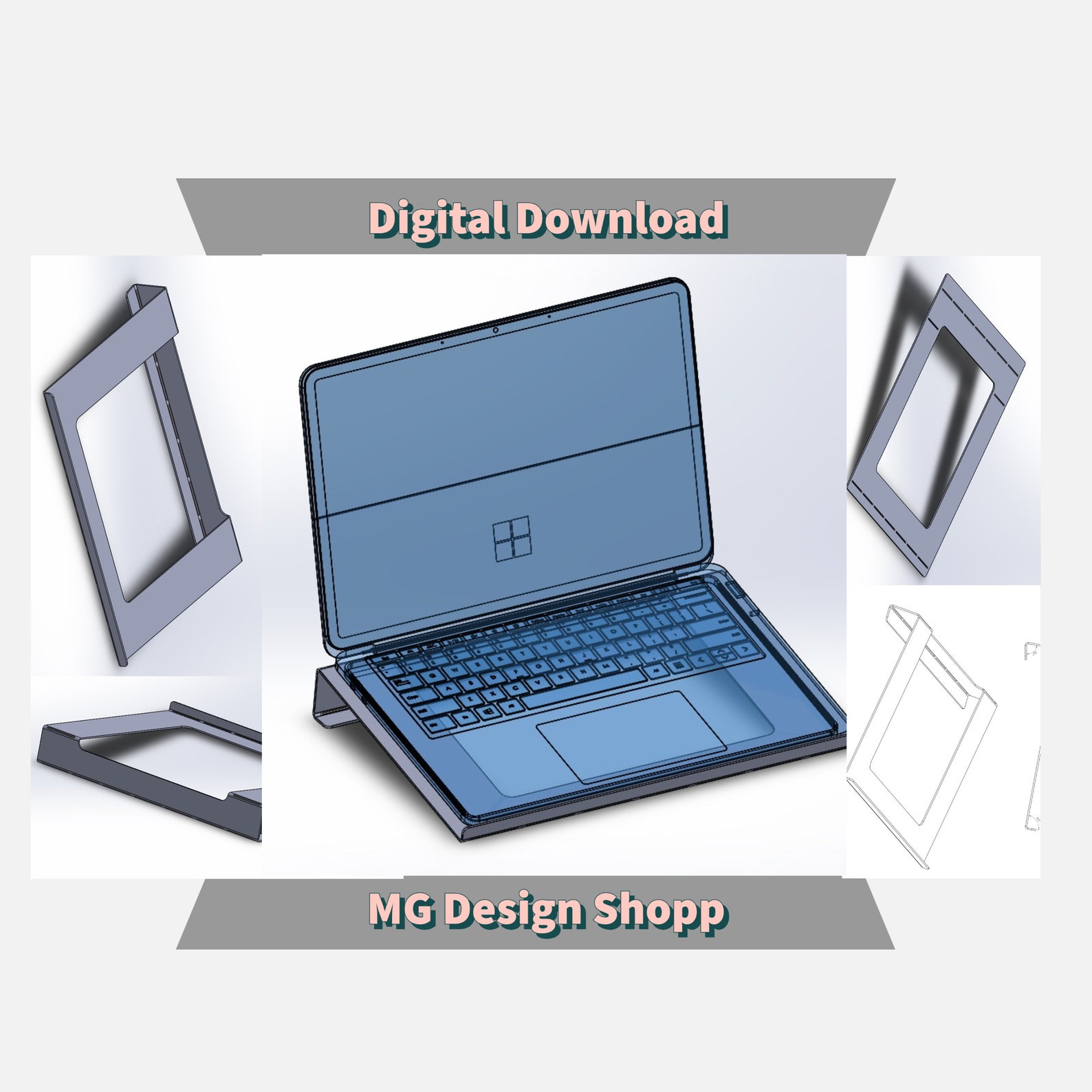 Industrial Style Bending Laptop Stand Desk Accessory DXF CNC Laser Cut ...