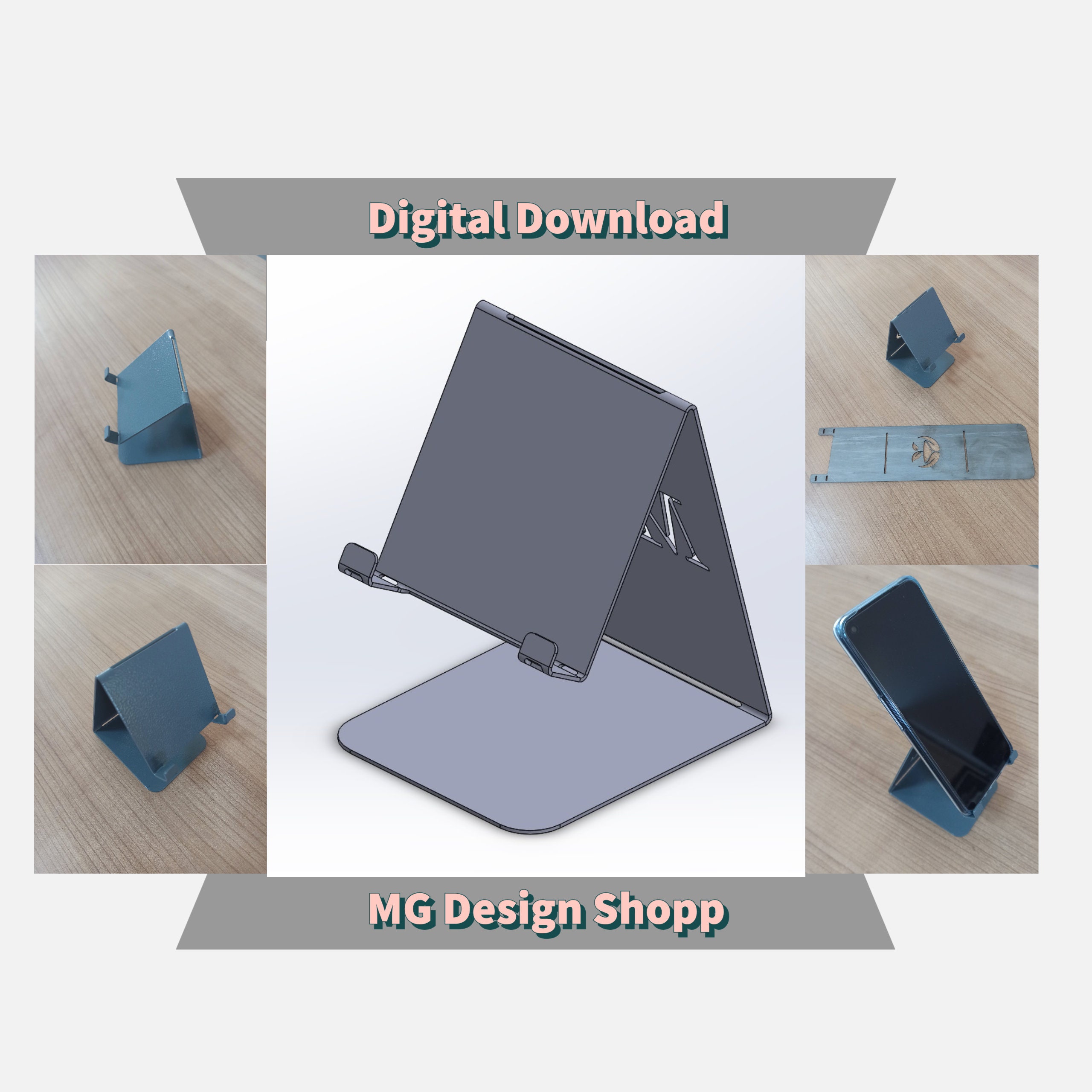 Industrial Style Bending Phone Holder Desk Accessory DXF CNC Laser Cut ...