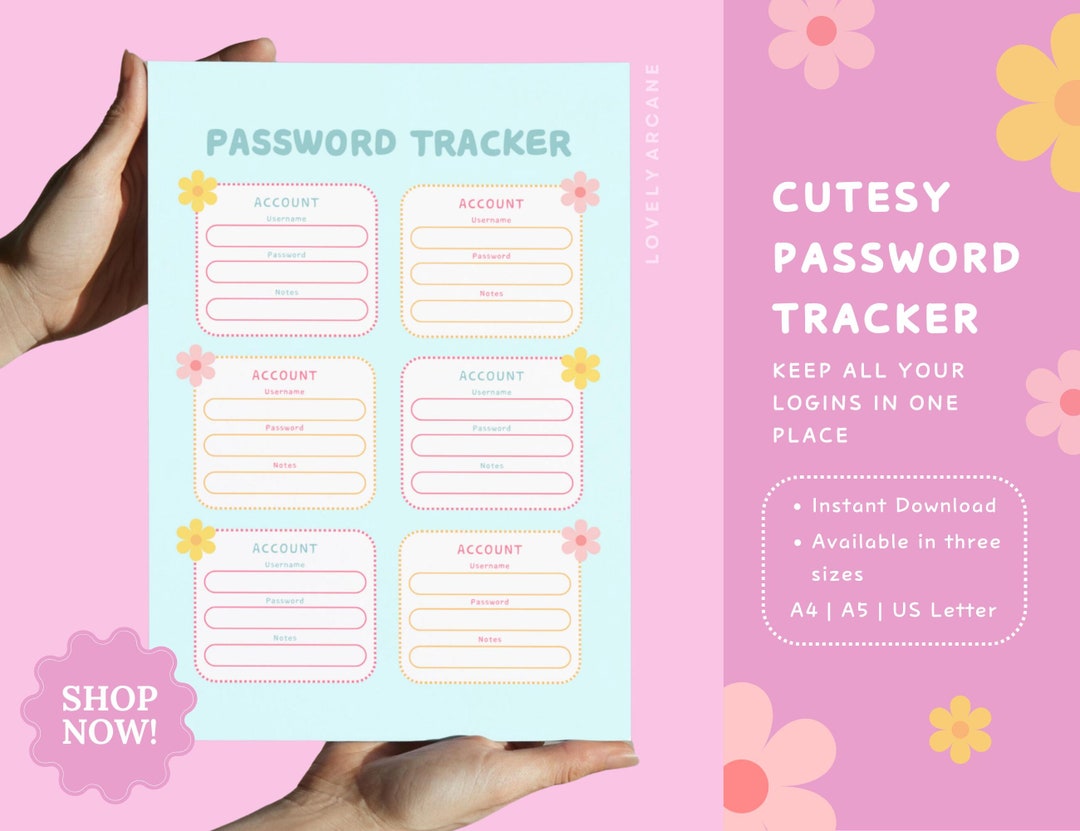 Cutesy Password Tracker | Pdf Printable | Digital Download | Password ...
