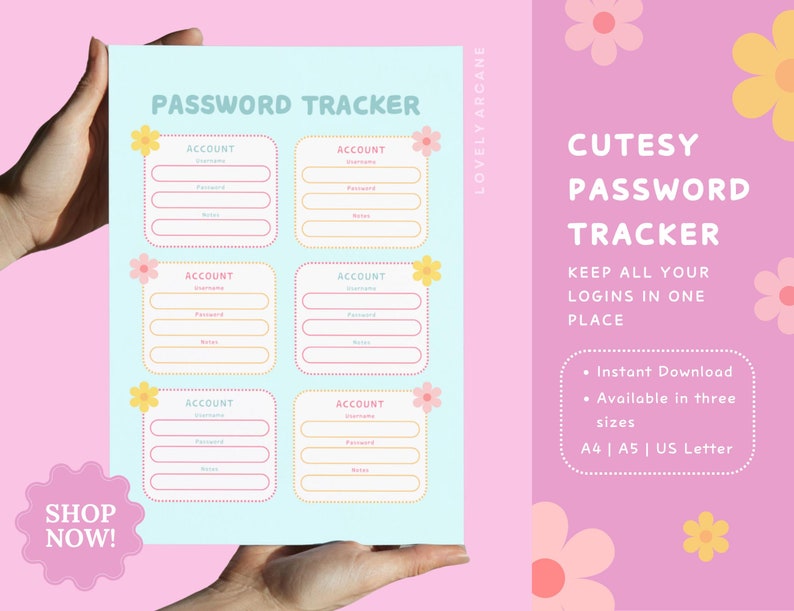 Cutesy Password Tracker | Pdf Printable | Digital Download | Password ...