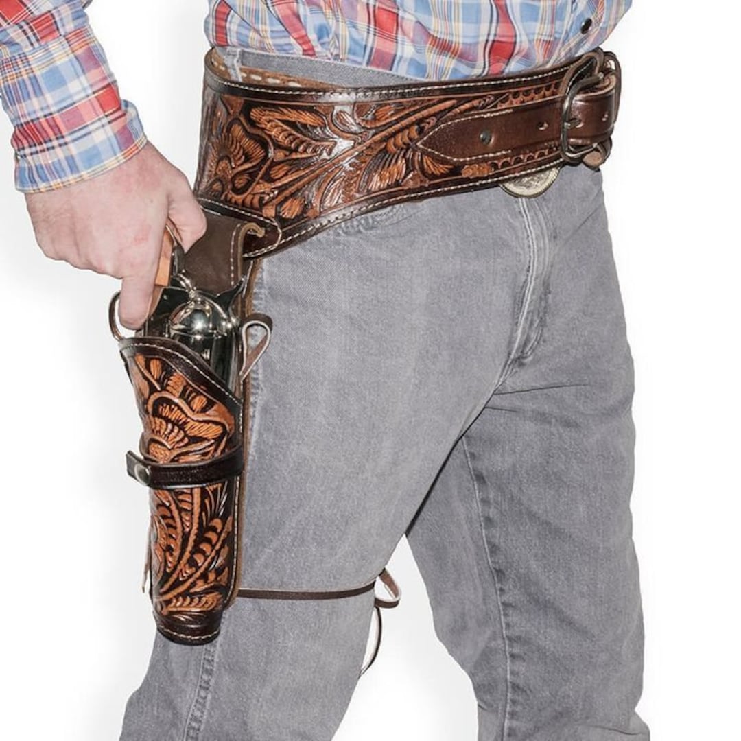 Western Cowboy Leather Pistol Case Fast Draw Leather Holster Fits Colt ...