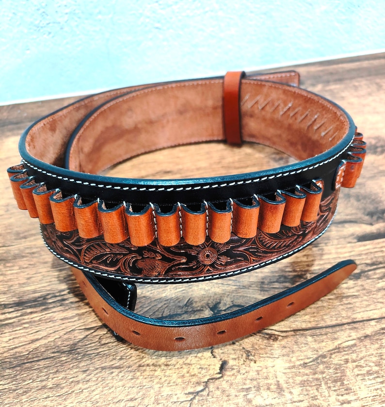 Tooled Ammo Belt Cowboy Belt Cartridge Belt Single Action Cowboy ...
