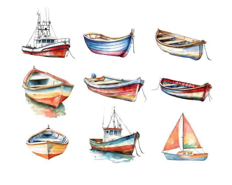 Watercolor Boat Clipart Bundle, Boat Png, Sailboat Clip Art, Nautical ...